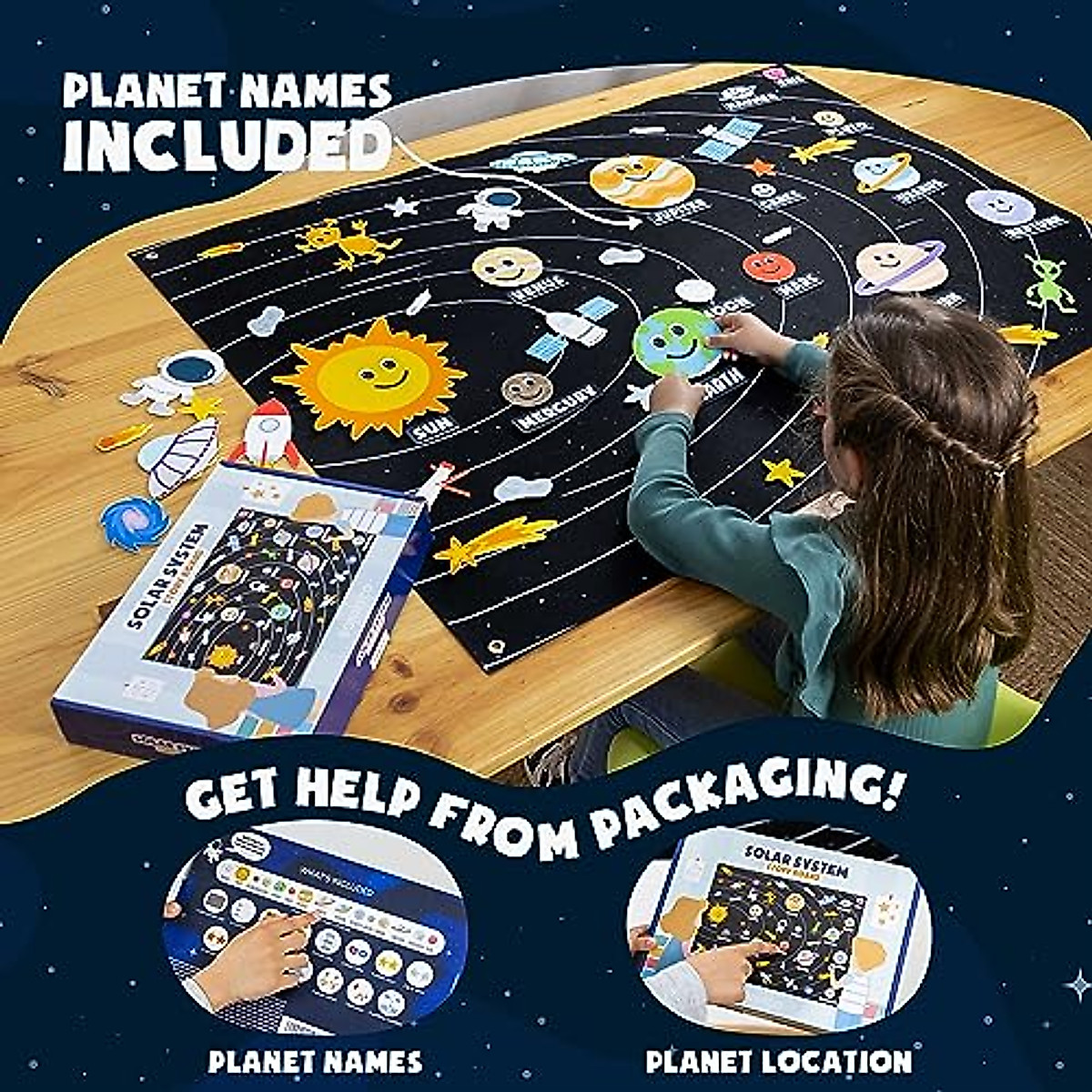 Solar System for Kids Toys with 61 Felt Figures - BONNYCO | Space Montessori Toys for Girls Boys Birthday Gifts of Planets, Felt Board for Toddlers, Educational Kids Gifts 3 4 5 6 7 8 Years Christmas