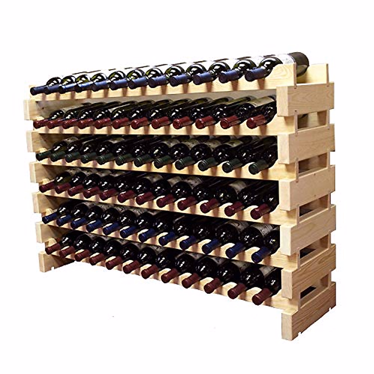 Stackable Modular Wine Rack Wine Storage Rack Wine Holder Display Shelves for Wine Cellar or Basement , Freestanding Wine Rack Thick Wood Wobble-Free (Unfinished, 12 X 8 Rows (96 Slots))