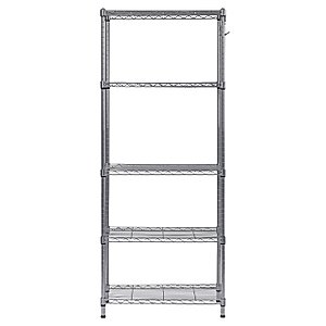 Muscle Rack WS241459-5S 5 Tier Wire Shelving with Hooks in Silver, 59" Height, 24" Width, 14" Length