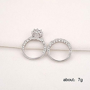 Gixaxak 18K White Gold Plated Wedding Ring Set Eternal Love Collection Anniversary Promise Rings Set Simulate Diamond Round Engagement Rings Set (9)