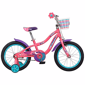 Schwinn Jasmine Kids Bike with Training Wheels, 16-Inch Wheels, Front Basket, Coaster and Hand Brakes, Pink