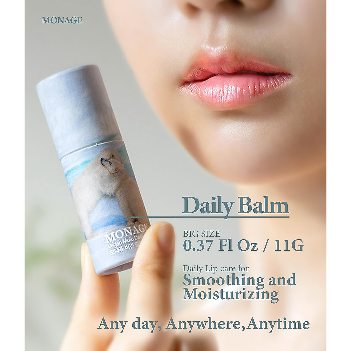 MONAGE Korea Vegan & Nourishing & Moisturizing Lip Care Made from 100% Natural Ingredients, Organic Moisturizer for Dry, Cracked Lips & Skin, Everyday Lip Balm, Daily, 0.38 Ounce