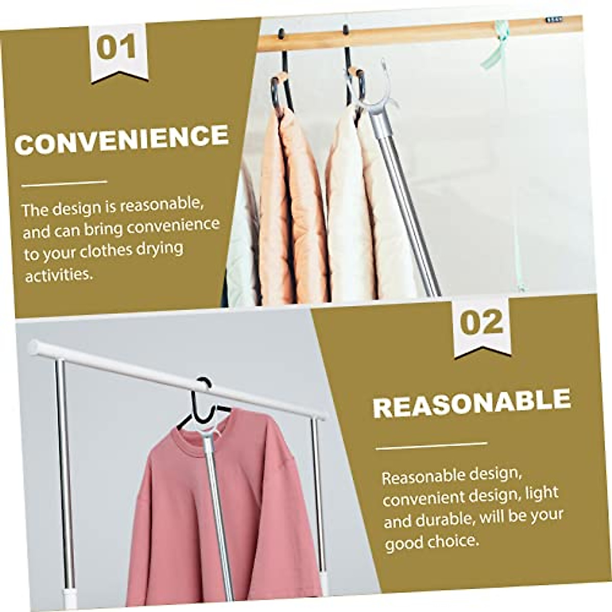 Abaodam 4pcs stitching clothes rail outdoor window shade stainless steel hangers outdoor tools Retractable closet pole extended closet pole clothing hook pole Professional Clothes Rod CD