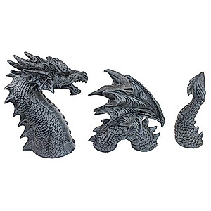 Design Toscano JQ8618 The Dragon of Falkenberg Castle Moat Lawn Garden Statue, 28 Inches Wide, 7 Inches Deep, 14 Inches High, Handcast Polyresin, Gray Stone Finish