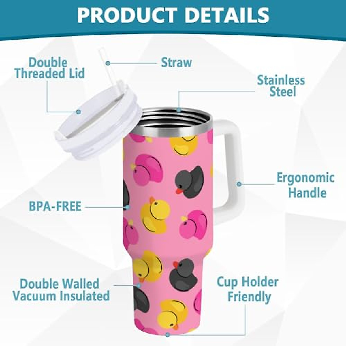 MCHIVER Colorful Ducks 30 oz Tumbler with Handle and Straw Stainless Steel Vacuum Water Bottle Leak-proof Travel Coffee Mug Thermos Water Bottle for Water Iced Tea Coffee