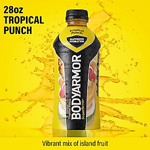 BODYARMOR Sports Drink Sports Beverage, Tropical Punch, Coconut Water Hydration, Natural Flavor With Vitamins, Potassium-Packed Electrolytes, Perfect For Athletes, 28 Fl Oz (Pack of 12)