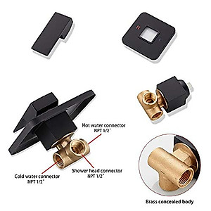 Black Ceiling Shower System Shower Faucet GGStudy Bathroom Luxury Rain Mixer Shower Combo Set Rainfall Shower Head System 10 Inch Matte Black with Valve and Trim