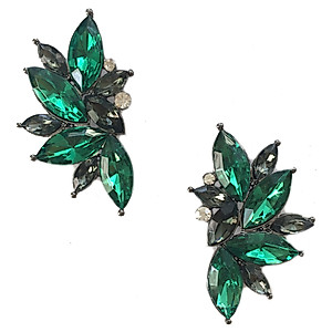 Art Deco Antique Vintage Style Dark Green Emerald Rhinestone Cluster Earrings