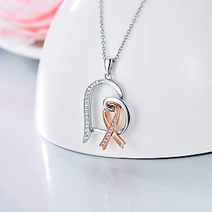 PEIMKO 925 Sterling Silver Breast Cancer Survivor Necklace for Women, Faith Hope Love Infinity Daisy Flower Cross Pendant Necklace Jewelry Birthday Gifts for Women
