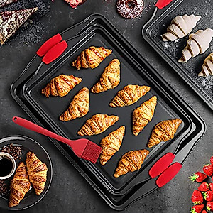 Baking Sheet Set, 3-Piece Cookie Sheet Set with Silicone Handles, Steel Baking Pans Set, Durable Baking Sheets for Oven, BPA Free Cookie Sheets for Baking Nonstick Set, Sheet Pan - Black Baking Pan