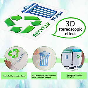 Conzon Pack of 8 Recycle Stickers for Trash Can, UV DTF Recycling Sign, Recycle and Trash Transfer Signs Stickers for Waste Garbage Trash Can, Green & Blue