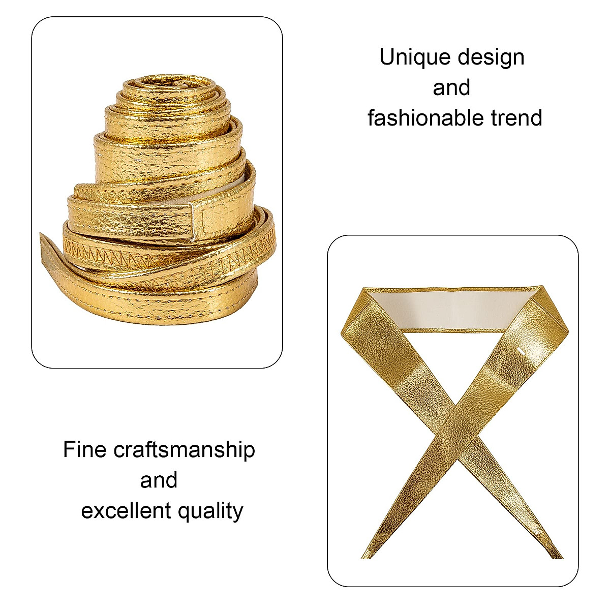 NUMJAW Gold Belt for Dress Obi Belts for Women Faux Leather Wrap Belt Waisband Belts for Women Tie Belt for Dresses Waist Band Cinch Belts for Women Gold Sash Belt Gold Belts for Women Dresses