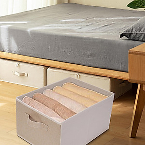 JAKAGO Fabric Storage Bins set of 4 Storage Baskets with Handle Foldable Closet Organizer for Clothes Towel Toys Books Collapsible Clothing Container for Shelves Bedroom Playroom (High-Beige)