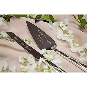Lenox Bridal Adorn Silver Personalized Wedding Cake Knife and Server Set, Custom Engraved Wedding Cake Cutting Set, Accessories and Gifts for Bride and Groom