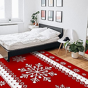 Christmas Area Rugs Living Room Floor Mat Chrsitmas Snowflake Winter Snow Red Background Collection Non-Slip and Washable Carpets for Indoor Bedroom Kids Room Home Decor, 2x3 Feet