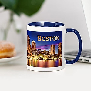 CafePress Boston Harbor At Night Text BOSTON Copy Mugs Ceramic Coffee Mug, Tea Cup 11 oz