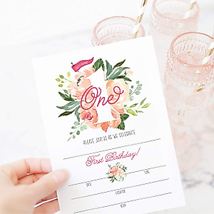 Bliss Collections Invitations with Envelopes for All Occasions, Invites Perfect for: Weddings, Bridal Showers, Engagement, Birthday Party or Special Event, Pack of 25 5x7 Cards - Pink Floral