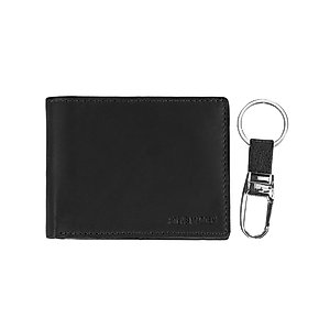 Steve Madden RFID Leather Wallet Gift Set With Key Fob Billfold, Black, One Size US