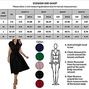 ECOWISH Womens Casual Midi Dresses Solid V Neck Short Sleeve Shirt Dress with Pockets for Spring Summer 2023 Green L
