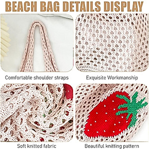 Stizimn Cute Strawberry Pattern Tote Bag Crochet Tote Bag Shoulder Bag Handbags Knitting Bag Aesthetic Handmade Weaving (White)