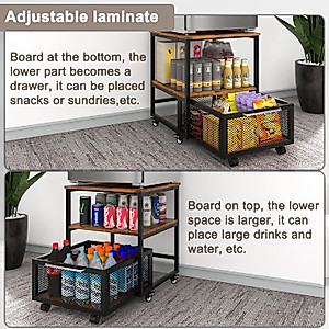 PUNCIA 19.7x19.7in Mini Fridge Stand with Storage and Wheels Heavy Duty Mini Fridge with 4 Lockable Wheels Table Beverage Refrigerator Stand for Coffee Bar Fridge Car for Office Home Bedroom Dorm