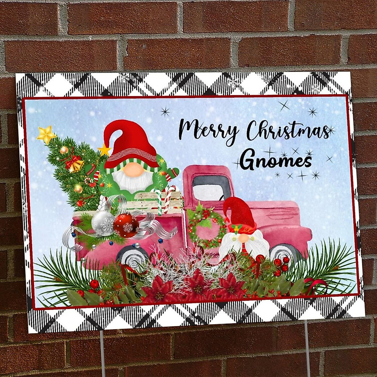 Lawn Yard Signs Merry Christmas Gnomes Red Truck Corrugated Plastic Lawn Sign Quotes Xmas Winter Holiday for Garage Sales Rent Open House Construction 12"x18"
