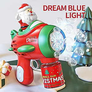 Christmas Bubble Gun for Kids, Bubble Machine Gun for Kids with Blue Lights, Automatic Bubble Maker with One Bubble Solutions Bottles,Bazooko Bubble Gun for Summer Pool Toys Bubbles Blower for Party
