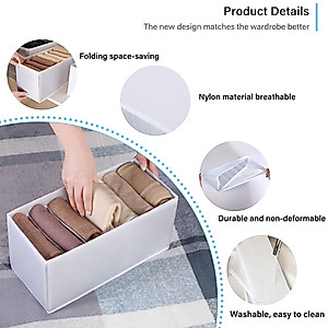 Grids Wardrobe Clothes Organizer Jeans Leggings Compartment Storage Box Closet Transparent Foldable Closet Drawer Organizer For Bedroom Set Of 2 (7 Jean gird, White)
