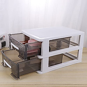 CLISPEED Plastic 2- Drawer Desktop Organizer Stackable Storage Drawers Dresser Storage Container Case Multi- Bin Storage Rack for Office Bedroom Bathroom Black