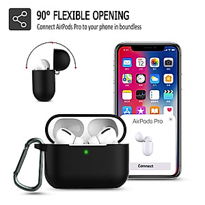 AirPods Pro Case Cover, Coffea Protective Silicone Case with Keychain for Apple AirPod Pro, Black [US Patent Registered]