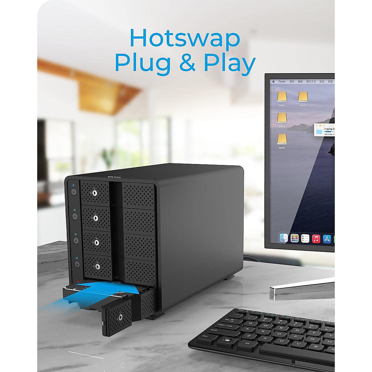 ICY BOX 5 Way Hard Drive Enclosure for 3.5 Inch Hard Drives Single Switchable Strapless USB 3.1 Gen2 (USB-C, USB-A) Fan Aluminium Black