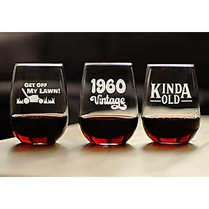 Kinda Old - Funny Stemless Wine Glass Birthday Gifts for Women and Men - Bday Party Decorations - Large