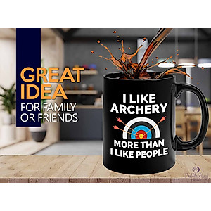 Bubble Hugs Archery Coffee Mug 11oz Black - I Like Archery More - Archery Trainer Bowfishing Deer Shooting Target Shot