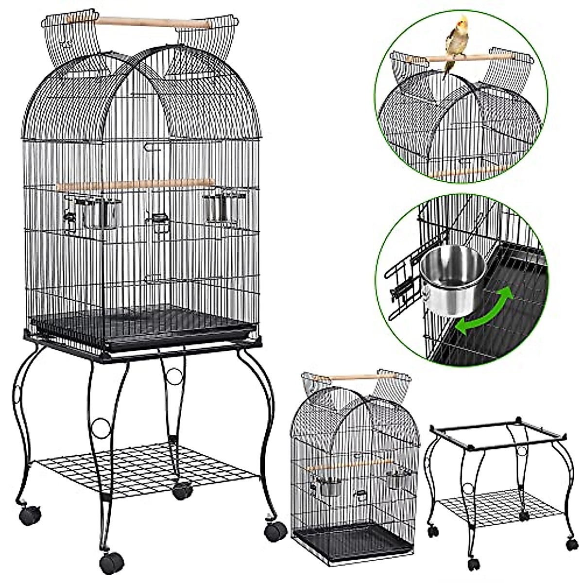 Yaheetech 59-inch Dome Open Top Large Medium Parrot Bird Cage On Stand for Sun Parakeets Conures Quaker Parrot Rolling Cockatiel Bird Cage
