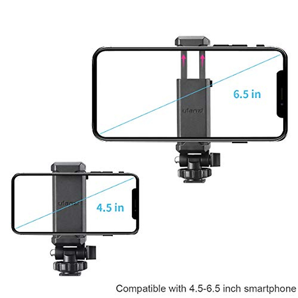 ULANZI Universal Phone Tripod Mount with Cold Shoe Mount, Rotates and Adjustable Clamp Holder Smartphone Clip Adapter for iPhone 11 Pro Max X XR Xs Max 8 7 Plus Samsung Galaxy s10 s9 Note10 Google