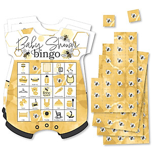Big Dot of Happiness Little Bumblebee - Picture Bingo Cards and Markers - Baby Shower Shaped Bingo Game - Set of 18