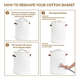 CHICVITA Tall Laundry Basket with Lid, White Clothes Laundry Hamper for Nursery, Cotton Rope Storage Basket for Clothes, Blankets, Toys, Laundry Bin, 15 x 20 inches