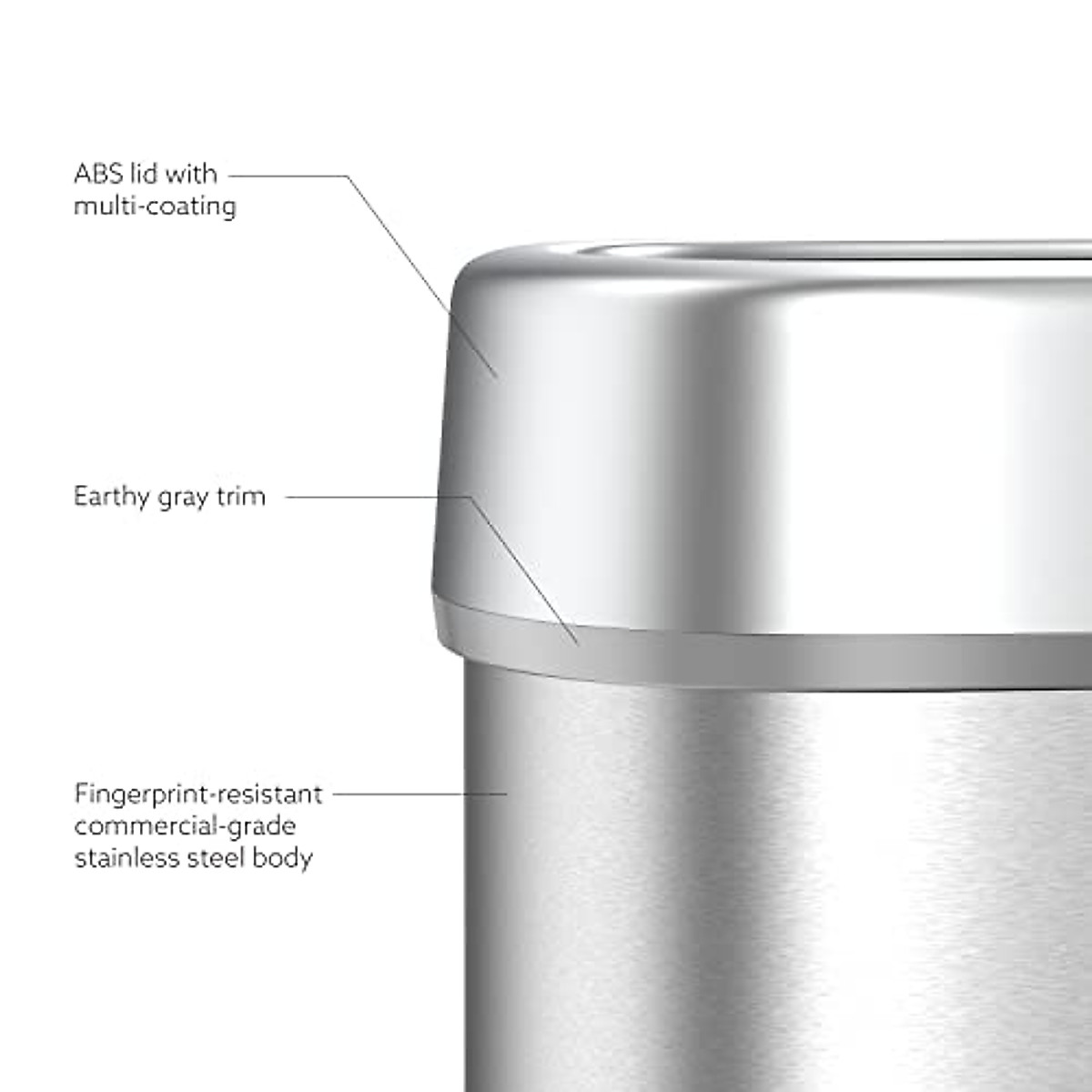 QUALIAZERO 80L Trashcan, Earthy Gray