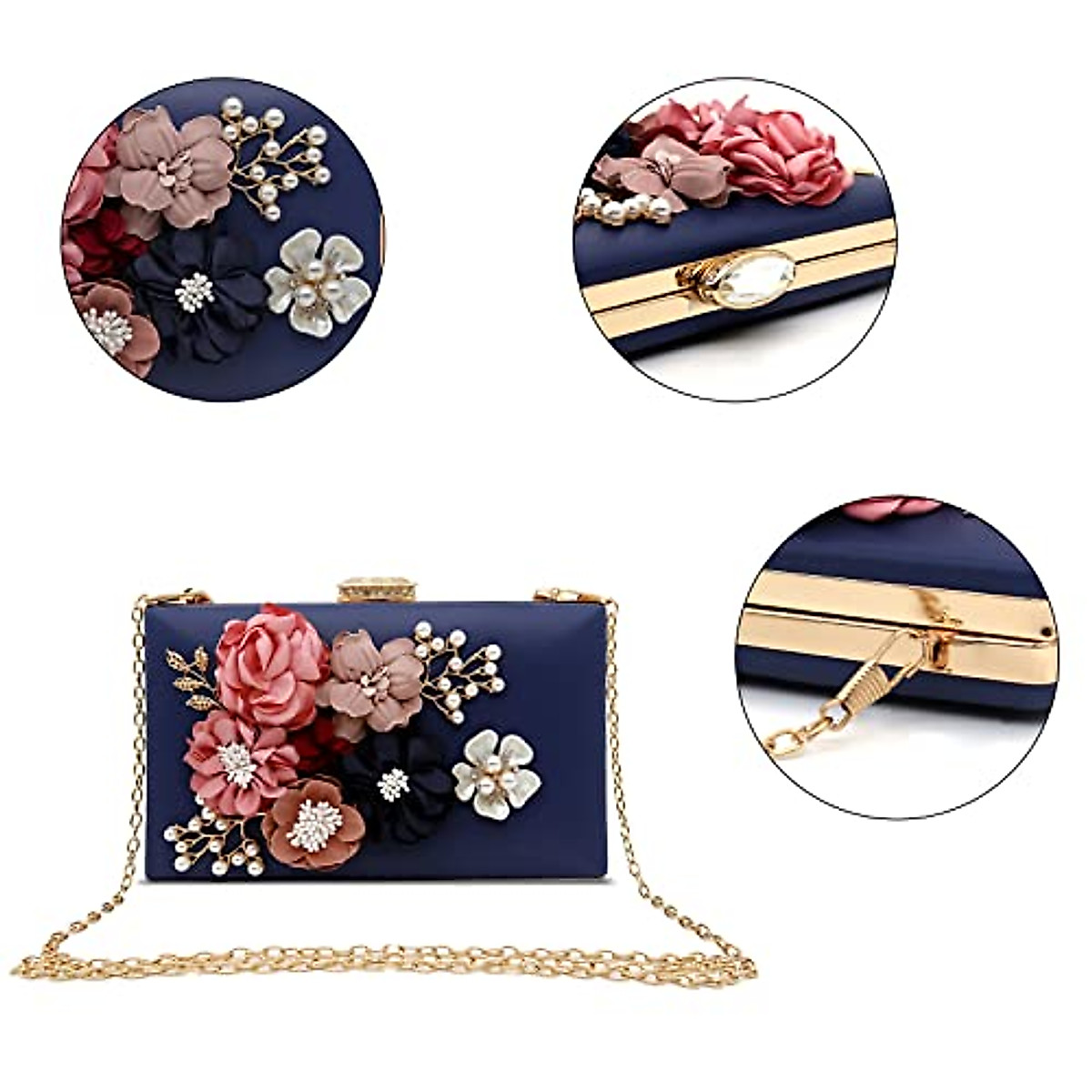 Fozehlad Floral Clutch Evening Bag for Women Flower Clutch Purse for Bridal, Wedding,Party and Prom
