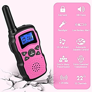 Wishouse Walkie Talkies for Kids Rechargeable with USB Charger 6000mAh Battery,Outdoor Camping Games with Flashlight Lanyard,Toys for Girls,Halloween Xmas Birthday Gift for Children 2 Pack Pink Purple