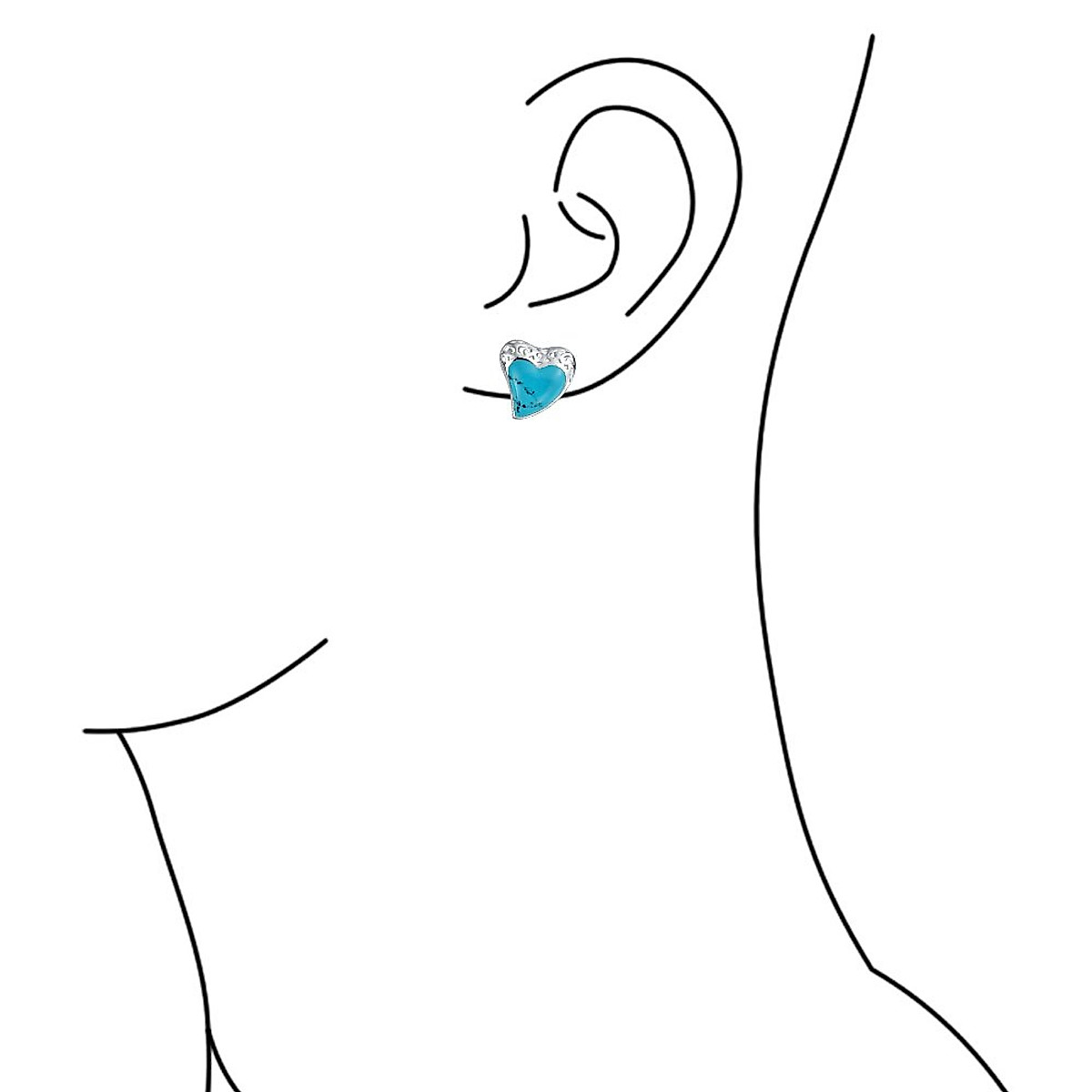 Bali Style Filigree Stabilized Turquoise Heart Shaped Stud Earrings For Women For Girlfriend .925 Sterling Silver