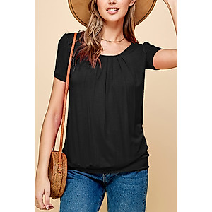 Made By Johnny MBJ WT1175 Women's Scoop Neck Short Sleeve Pleated Front Blouse Tunic Top XL Black