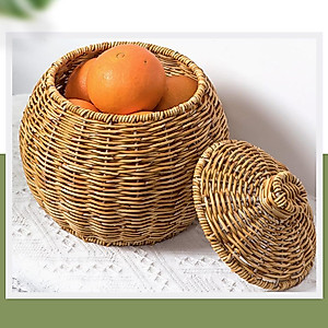 Itkcozcg Tabletop Hand Woven Storage Container with Lid Flower Basket Plastics Sundries Holder for Workspaces and Bedrooms