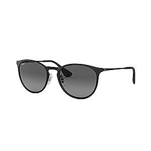 Ray-Ban RB3539 Erika Metal Round Sunglasses, Black/Polarized Light Grey Gradient Grey, 54 mm