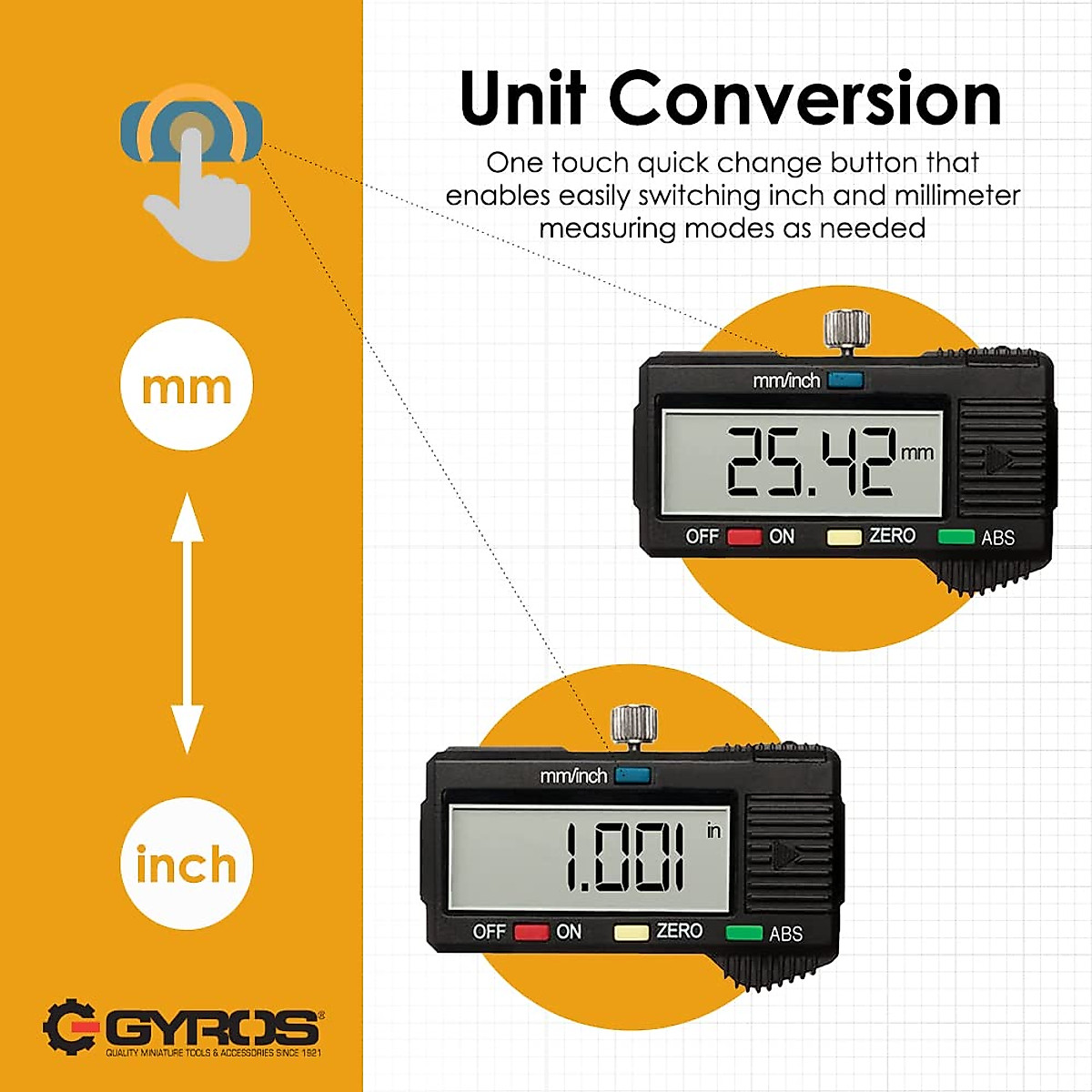 Digital Caliper Measuring Tool – 6 Inch Stainless Steel Micrometer Caliper - ABS + Auto-Off Feature - Inch/MM Conversion and Large LCD Screen – Electronic Vernier Calipers 2 Batteries Included - Gyros