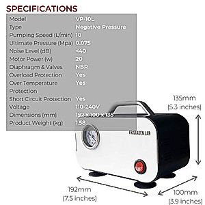 Fristaden Lab Oilless Vacuum Pump, 10L/Min, Diaphragm Portable Pump, 20W for Laboratory & Automotive, Air Suction, Oil-Free, 1 Year Warranty