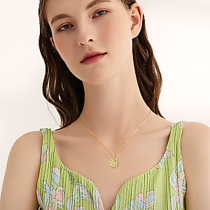 Solid 14K Sunflower Pendant Necklace, Real Gold Flower Necklace for Women You are May Sunshine Necklace Fine Jewelry Gifts for Wife, Mom,16''-18'' (Style 4)
