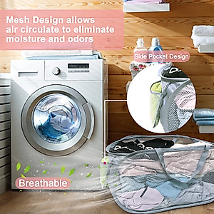 BYETIVE 2 PCS Mesh Laundry Hamper,Collapsible Laundry Baskets,75L Large Foldable Dirty Laundry Clothes Hamper Storage Basket Horizontal with Side Pocket&carry Handle for Home,Laundry,Travel grey