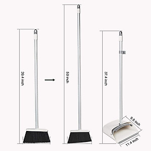 Broom and Dustpan Set, JEHONN Long Handle Lightweight Broom Set Upright Standing Dustpan Stand Up Sweep Set for Home Room Kitchen Office Lobby