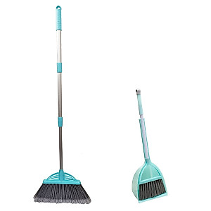 Xifando Mini Broom and Dustpan and Telescopic Rod Long Handle Broom, Camping Cleaning Tools, Light Blue